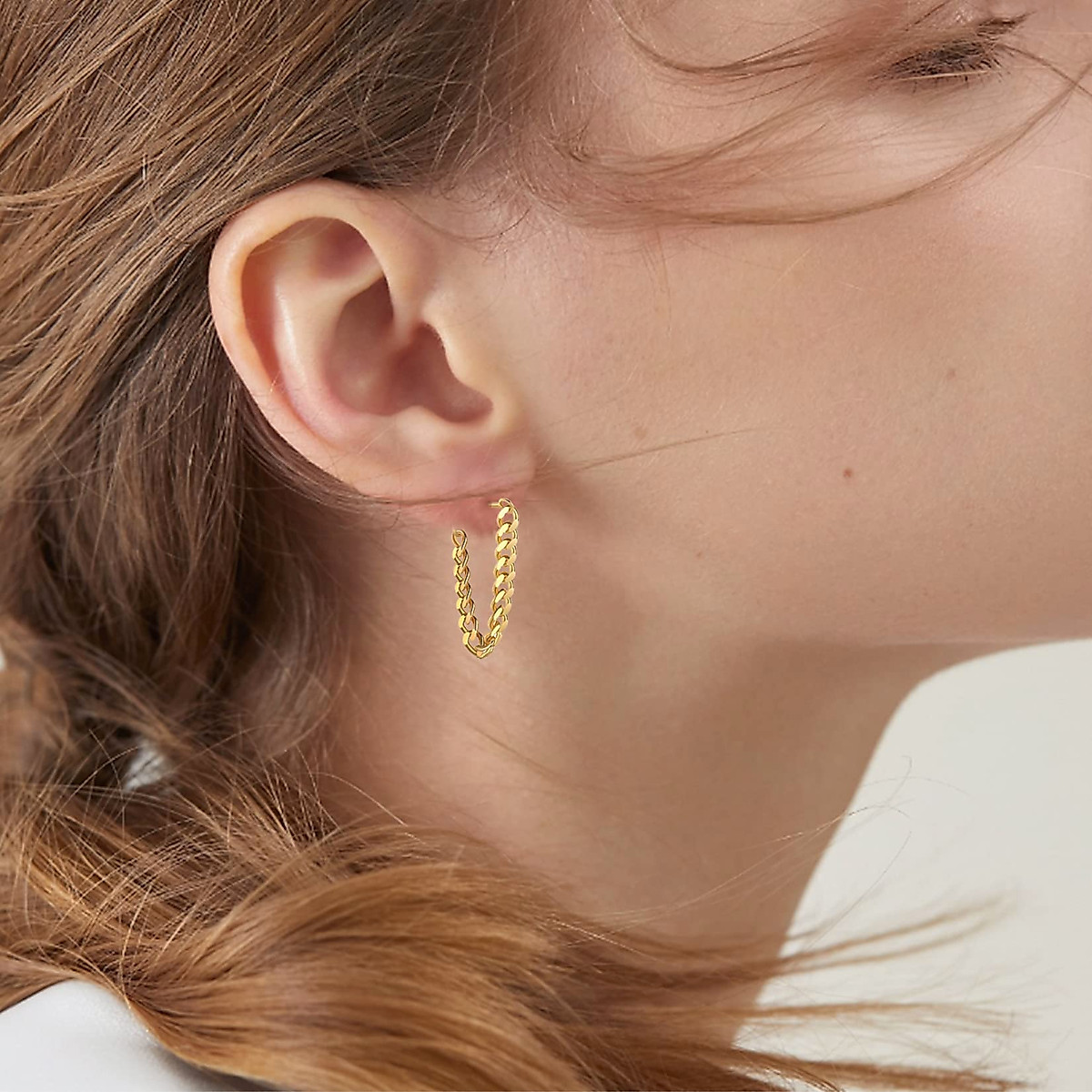 HIUS 925 Sterling Silver Cuban Link Chain Earrings for Women, 18K Gold Plated Dangle Drop Earrings, Statement Women's Chain Jewelry