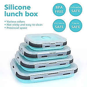 VIGIND Set of 4 Collapsible Foldable Silicone Food Storage Container, Leftover Meal Box With Airtight Plastic Lids For Kitchen, Bento Lunch Boxes-Microwave, Dishwasher and Freezer Safe
