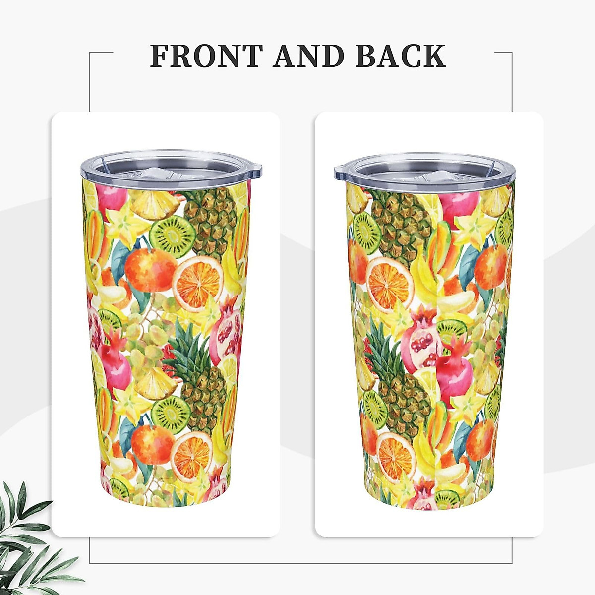 Yaxongx 20oz Tumbler Summer Fruit Double Wall Vacuum Insulated Coffee Mug with Lid and Metal Straw Brush Reusable Stainless Steel Water Bottle Travel Cup Gifts for Car Ice Drinks Hot Beverage