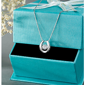 ARINZA Silver Necklace for Women, Dancing Diamond Cubic Zirconia, Horseshoe Pendant with 18+2 Inch Chain, Anniversary Birthday Gifts for Women, Wife, Mom, Girlfriend, Lady