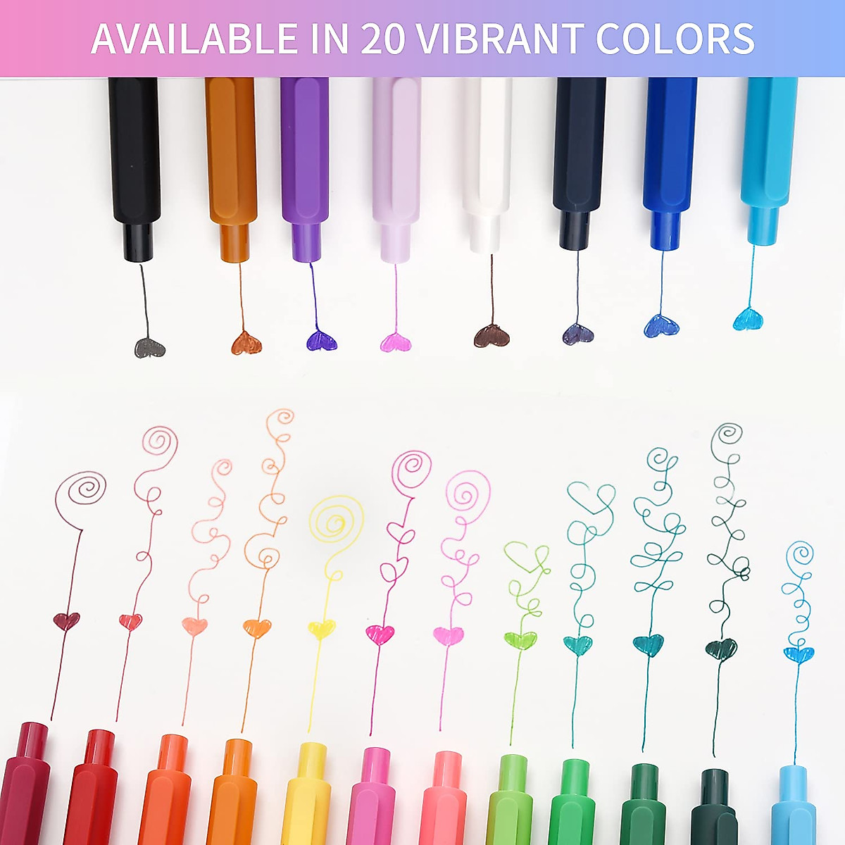 Retractable Gel Pens, 20 Assorted Colors