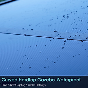 PHI VILLA 10' x 10' Hardtop Gazebo Outdoor Pavilion Tents Metal Frame Curved Roof Patio Gazebo with Netting and Curtains for Parties,Patio, Garden, Lawn(Brown)