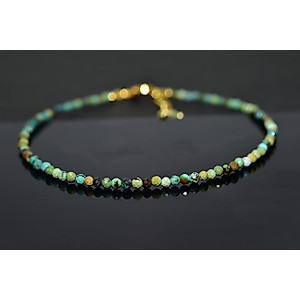 Tibetan Turquoise Dainty Beads Bracelet Natural Gemstone Birthstone Gift for her Chakra Healing Crystals Beads Jewelry Gold Plated Chain 8 inch