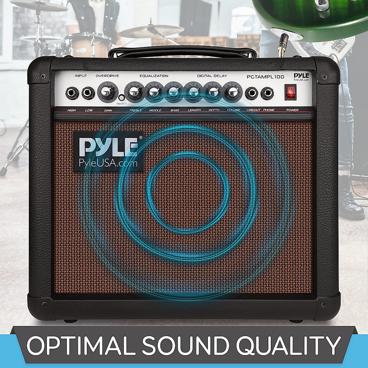 PyleUsa Portable Electric Guitar Amplifier, 30 Watt Power, 8 Inch High-Definition Speaker, Bass, Dual Inputs, Overdrive, Digital Delay, Amp Control Volume, EQ for Beginner and Advance Practice