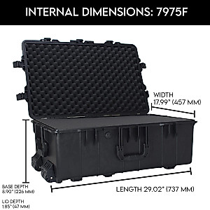 DCB Cases - Element 7975F | 32 x 21 x 12 Ext Dim | IP67 Waterproof | Pluck Foam Insert | Telescoping Handle | Rubberized Grips | Resin-Reinforced Injection Molded Plastic | 7 Latch Lid Close | Wheels