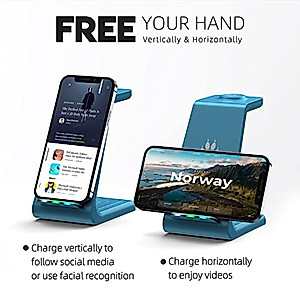 CUCICU Wireless Charger, 3 in 1 Wireless Charging Station Compatible with iPhone 14/13 Pro/13/12/11/Pro/SE/XS/XR/8 Plus,Fast Wireless Charging Stand Dock for Apple Watch, Airpods 3/2/Pro(w/Adapter)