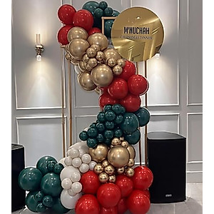 Enanal Christmas Balloon Garland Arch Kit, 166pcs Double-Stuffed Pearl White Dusk White Red Chrome Green Balloons with Candy Foil Balloon for Christmas Party Supplies Xmas Home Decoration (Red&White)