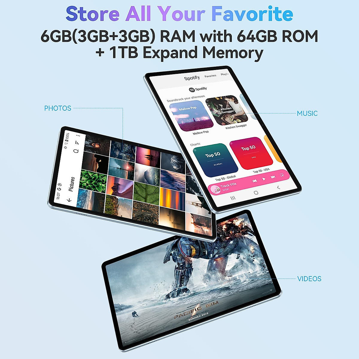 Blackview Android 13 Tablet - 10.1 Inch Screen Tablet, 6GB RAM 64GB ROM 1TB Expand, Dual Camera 5MP, WiFi 6, 6580mAh Android Tablet, Google Play Parent Control Kids Tablet, Blue