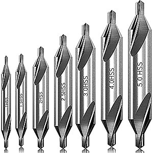 KEWAYO 7Pieces Center Drill Bits Set, M2 High Speed Steel 60 Degree Angle Center Drill Bits Kit Countersink Tools for Lathe Metalworking Size 1.0 1.5 2.0 2.5 3.0 4.0 5.0