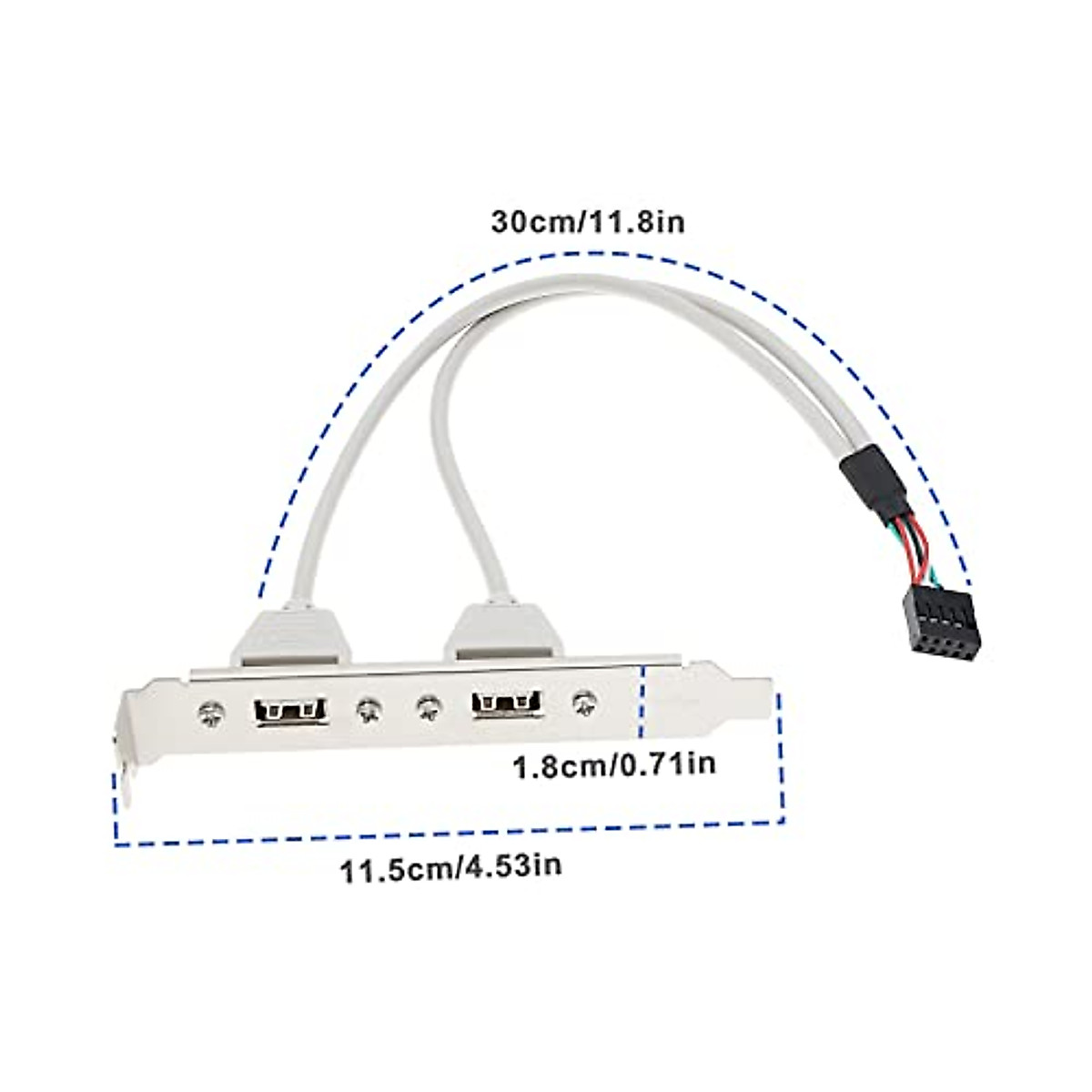 The Lord of the Tools 2Pcs 2 Port USB A Female Slot Plate Adapter 2 Port USB 2.0 Rear Panel Expansion Bracket to 9 Pin USB Cable Host Adapter 30cm PVC