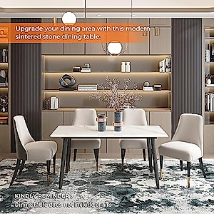 VVSmriti Modern Dining Table with Sintered Stone Table Top and Carbon Metal Base, 55/inch Rectangular White Kitchen Table, Fade Resistant, Scratch Resistant, Easy Assembly 55/inchx27.5/inchx29.3/inch