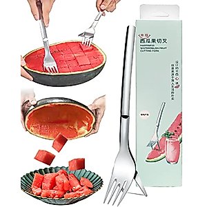 Watermelon Slicer Cutter, 2-in-1 Watermelon Fork Slicer, Stainless Steel Cutting Fork Artifact, Fruit Watermelon Carving and Cutting for Home Party (1)