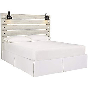 Signature Design by Ashley Cambeck Farmhouse Panel Headboard ONLY with USB Charging Stations, King, Whitewash