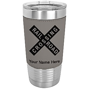 LaserGram 20oz Vacuum Insulated Tumbler Mug, Railroad Crossing Sign 1, Personalized Engraving Included (Faux Leather, Gray)