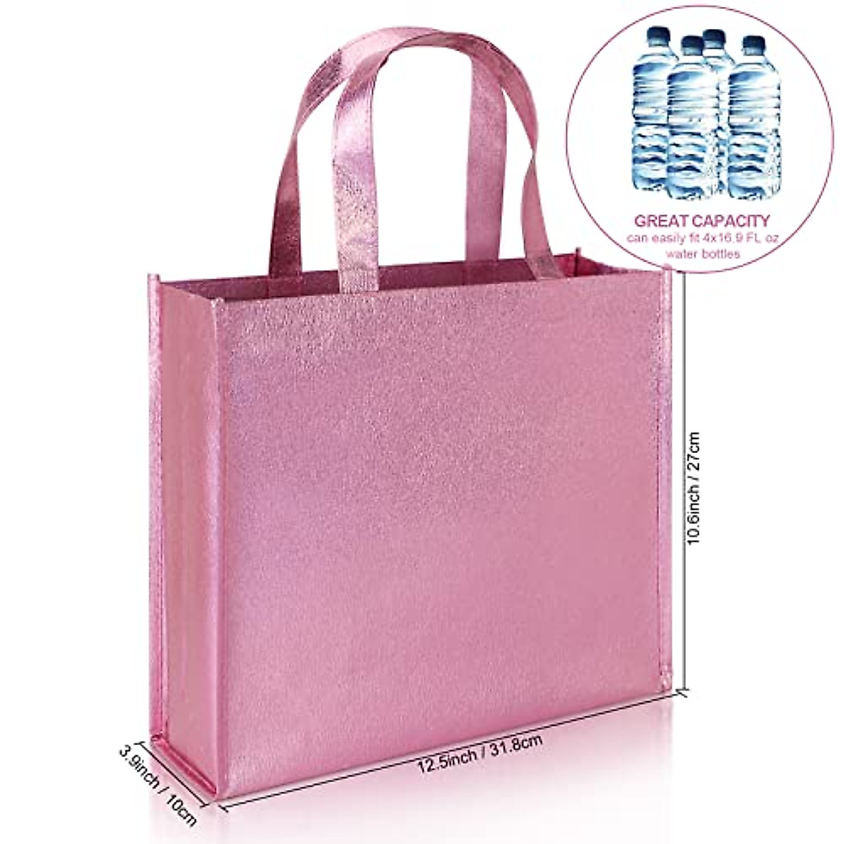 PHOGARY 12 Large Gift Bags with Handles (Pink), Stylish Tote Bags for Birthday Wedding Party Favor Christmas Present Wrap, Reusable Glossy Grocery Bags, non-woven fabric