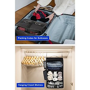 ELEZAY Hanging Packing Cubes Portable Closet 3-Shelf Travel Collapsible Compression Garment Organizer for Carry-on Luggage Suitcase Space Saver Bag X-Large_No Side Pockets, Black