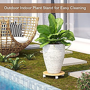 FILWH Plant Caddy 13 Inch Bamboo Plant Stand Indoor Outdoor 2 Pack Plant Pulley with 360° Lockable Caster Wheels Flower Pot Plant Shelf Corner Display Rack for Balcony Garden Patio(Natural)