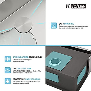 Kichae 30 Inch Farmhouse Apron Front Kitchen Sink Stainless Steel Single Bowl Kitchen Farm Sinks 30" Undermount Single Basin Farmer Sink