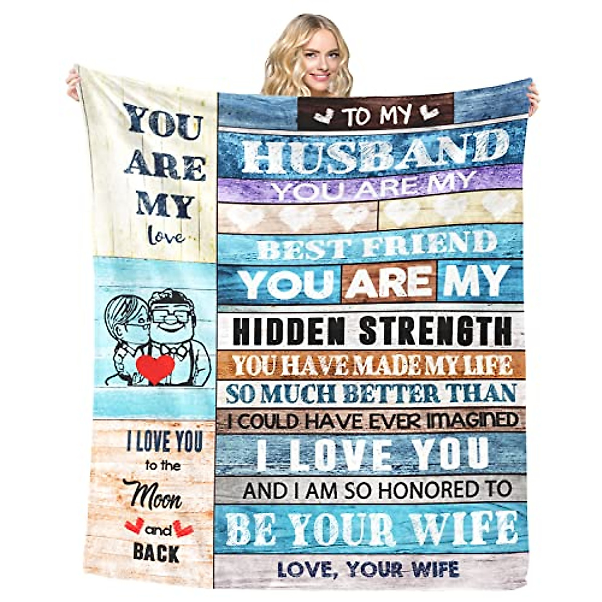 Gifts for Husband from Wife Throw Blanket Anniversary Christmas Personalized Gift for Him, Ultra Soft Fleece Blanket for Couch Travel 60'' x 50''