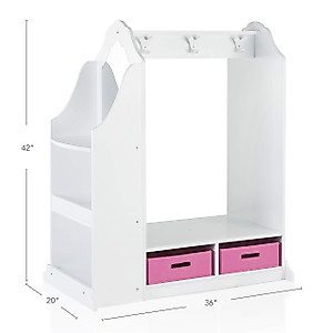 Guidecraft Dress Up Vanity – White: Dresser, Armoire with Storage Bins and Mirror for Kids, Toddlers Playroom Organizer, Children Furniture