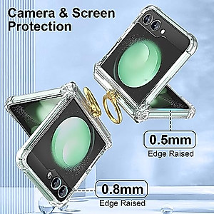 GOHHME for Samsung Galaxy Z Flip 5 Case TPU Shockproof Phone Cover Silm Thin Aesthetic Clear Phone Cases Rugged Tough Hard Covers with Ring Stand and Hinge Protection (Clear)