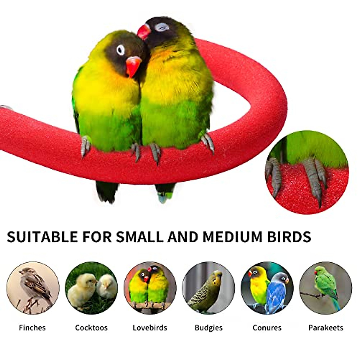FrgKbTm Parrot Perch Stand, U Shape Quartz Sands Bird Stick Paw Grinding Rough-surfaced Large Bird Perches for Parakeets,Macaw,Parrots Cages Toy (Red Large)