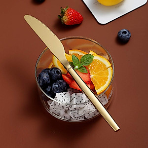 Berglander Gold Dinner Knives Set Of 4, Titanium Shiny Gold Plating Stainless Steel Dinner Knife, Butter Knife Table Knives Dishwasher Safe