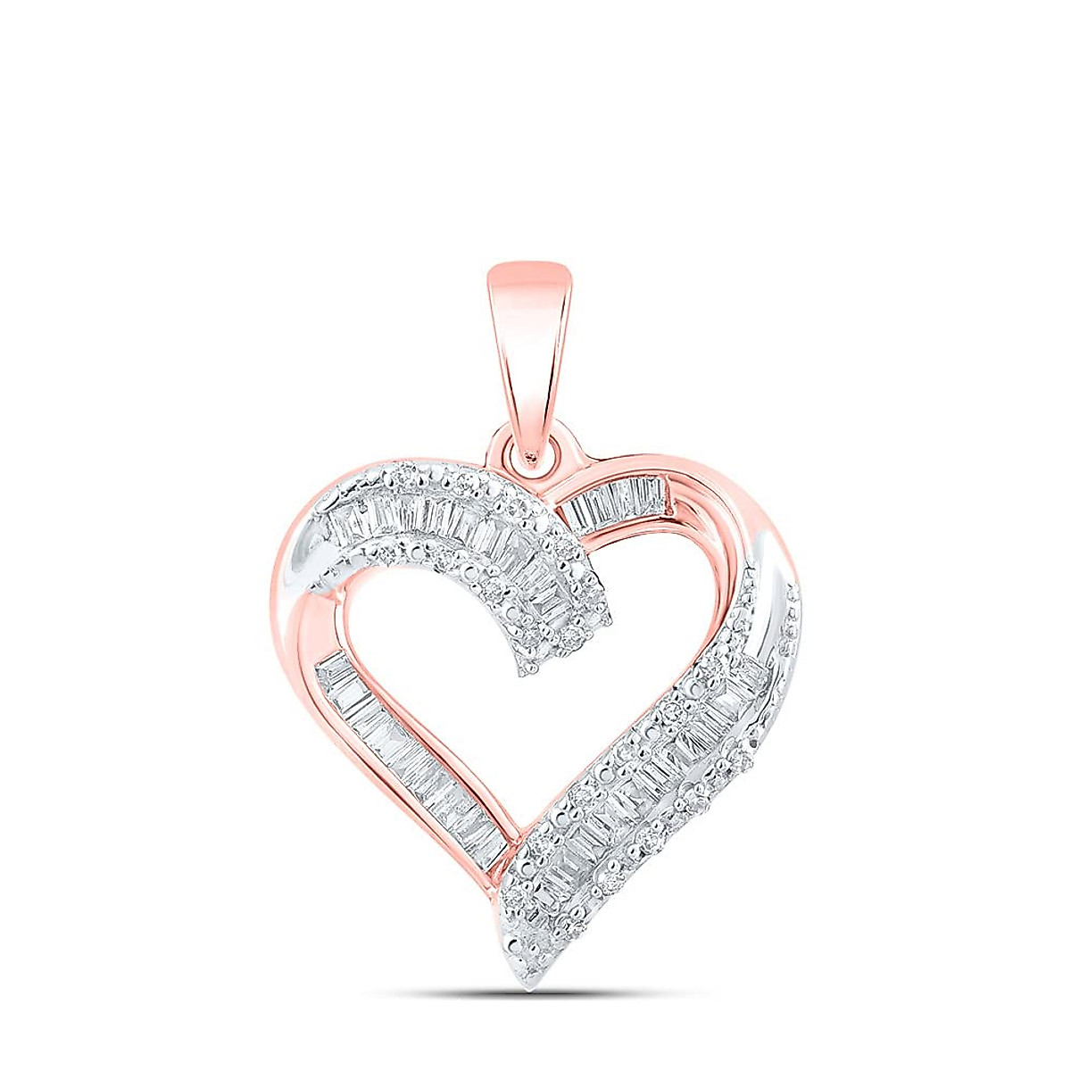 The Diamond Deal 10kt Rose Gold Womens Baguette Diamond Heart Pendant 1/4 Cttw