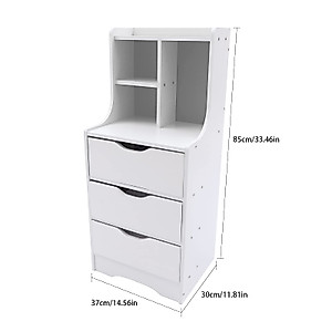 CNCEST 3 Layers of Drawers Nightstand Organizer Nightstand with Kitchen Cabinet and Storage Drawers for Scene: Bedroom, Living Room, Office, White