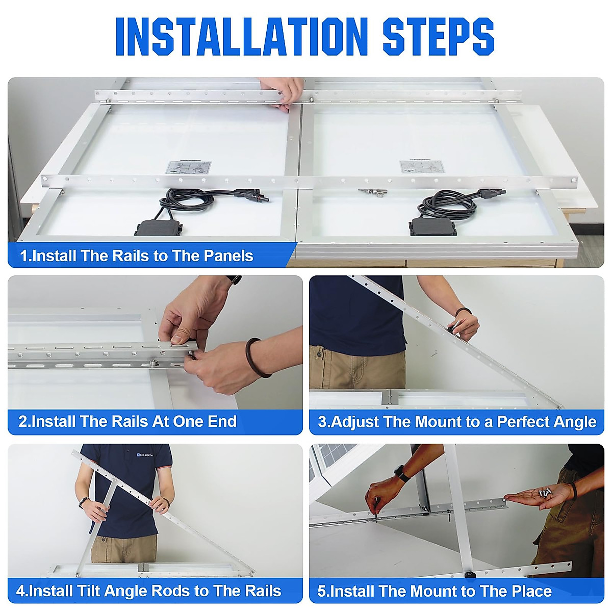 ECO-WORTHY 2 Sets 41inch Adjustable Solar Panel Tilt Mount Brackets with Foldable Tilt Legs, Ieal for 2-4pcs 180 200 300 400 Watt Solar Panel for Roof, RV, Boat, and Off-Grid…