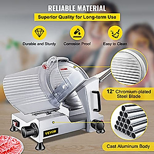 VBENLEM Commercial Meat Slicer,12 inch Electric Meat Slicer Semi-Auto 420W Premium Carbon Steel Blade Adjustable Thickness, Deli Meat Cheese Food Slicer Commercial and for Home use,Sliver