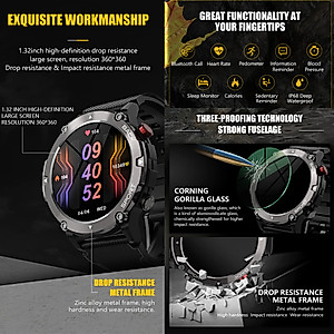 Asaile Military Smart Watch for Men(Call Receive/Dial), Outdoor Waterproof Tactical Smartwatch Bluetooth Dail Calls Speaker 1.32'' HD Touch Screen Fitness Tracker Android Phones and iPhone Compatible