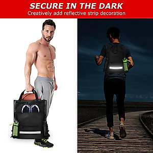 AURUZA Drawstring Backpack Bag, Waterproof Black Draw String Back Sack with Zip Pocket PE Gym Cinch Tote Basketball Soccer String Bags Sackpack Bulk Swim Bag for Men Women