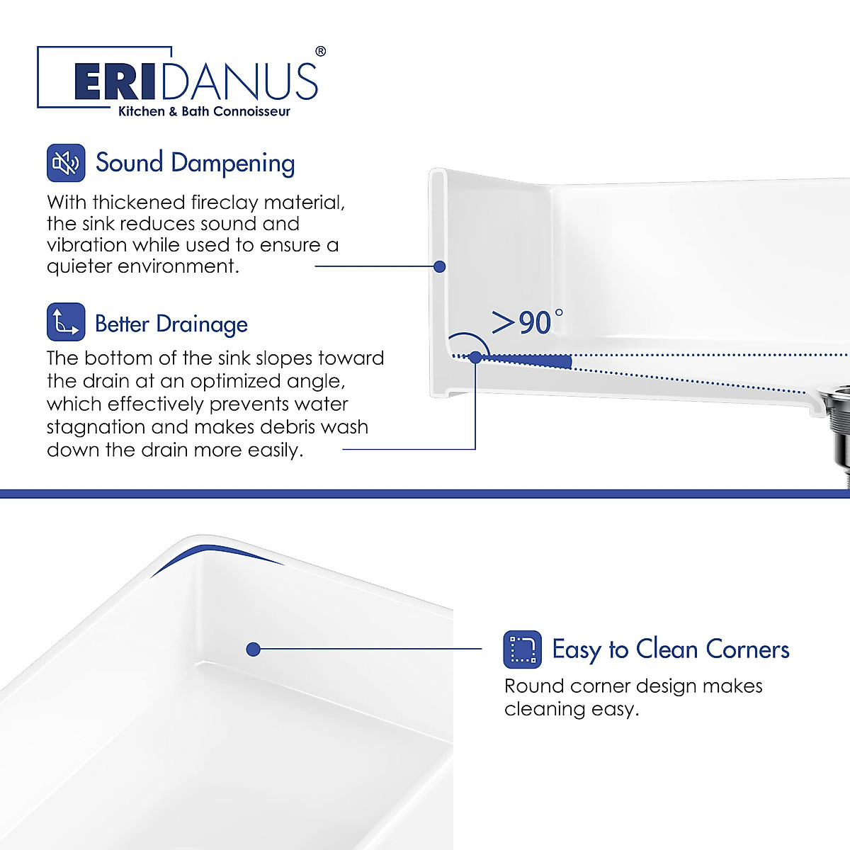 Eridanus 21 inches Kitchen Sink, Utility Farmhouse Sink, Prep and Bar Sink, Laundry Sink, 20-7/8" x 14-9/16" x 7-7/8"