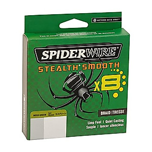 SpiderWire Stealth® Smooth Superline, Moss Green, 30lb | 13.6kg, 125yd | 114m Braided Fishing Line, Suitable for Freshwater Environments