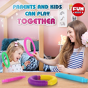 Jumbo & Mini Pop Tubes Toddler Fidget Toys, FunKidz 21Pack Expandable Stretchy Pipe Sensory Tubes, Stocking Stuffers for Kids Learning Gifts Playing Fun for All Ages