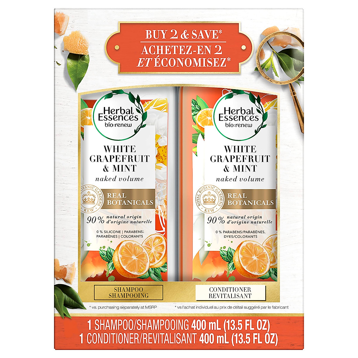 Herbal Essences Herbal Essences bio:renew White Grapefruit & Mosa Mint Shampoo and Conditioner Bundle Pack, 7.695 Fl oz