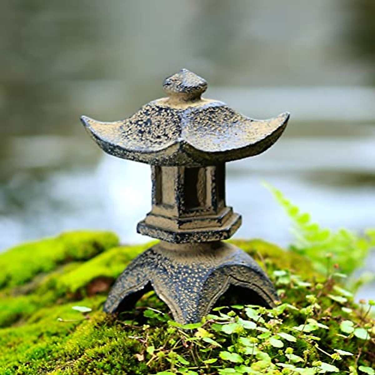 GANAZONO Bonsai Pagoda Miniature Pagoda Figurines Garden Resin Pagoda Lantern Statue Chinese Miniature Hexagon Zen Asian Bonsai Micro Landscape Decoration Miniature Ornaments