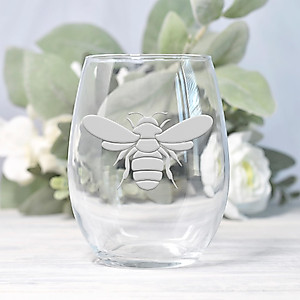 Bumble Bee Florist Bee Keeper Stemless Wine Glass - Bee Gift, Bumble Bee Glass, Bee Keeper