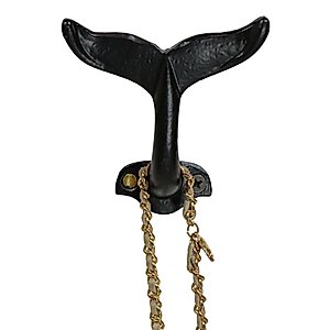Ebros Set of 2 Cast Iron Rustic Black Coated Finish Nautical Baleen Blue Whale Tail Wall Hook Hangers Coastal Themed Wall Mount Coats Hats Keys Hooks Decor Hanging Fish Whales