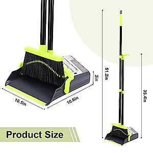 Sweep Pan with Handle Broom and Dustpan Set for Home Broom with Dustpan Combo with Long Extendable Handle for Home Kitchen Office Lobby