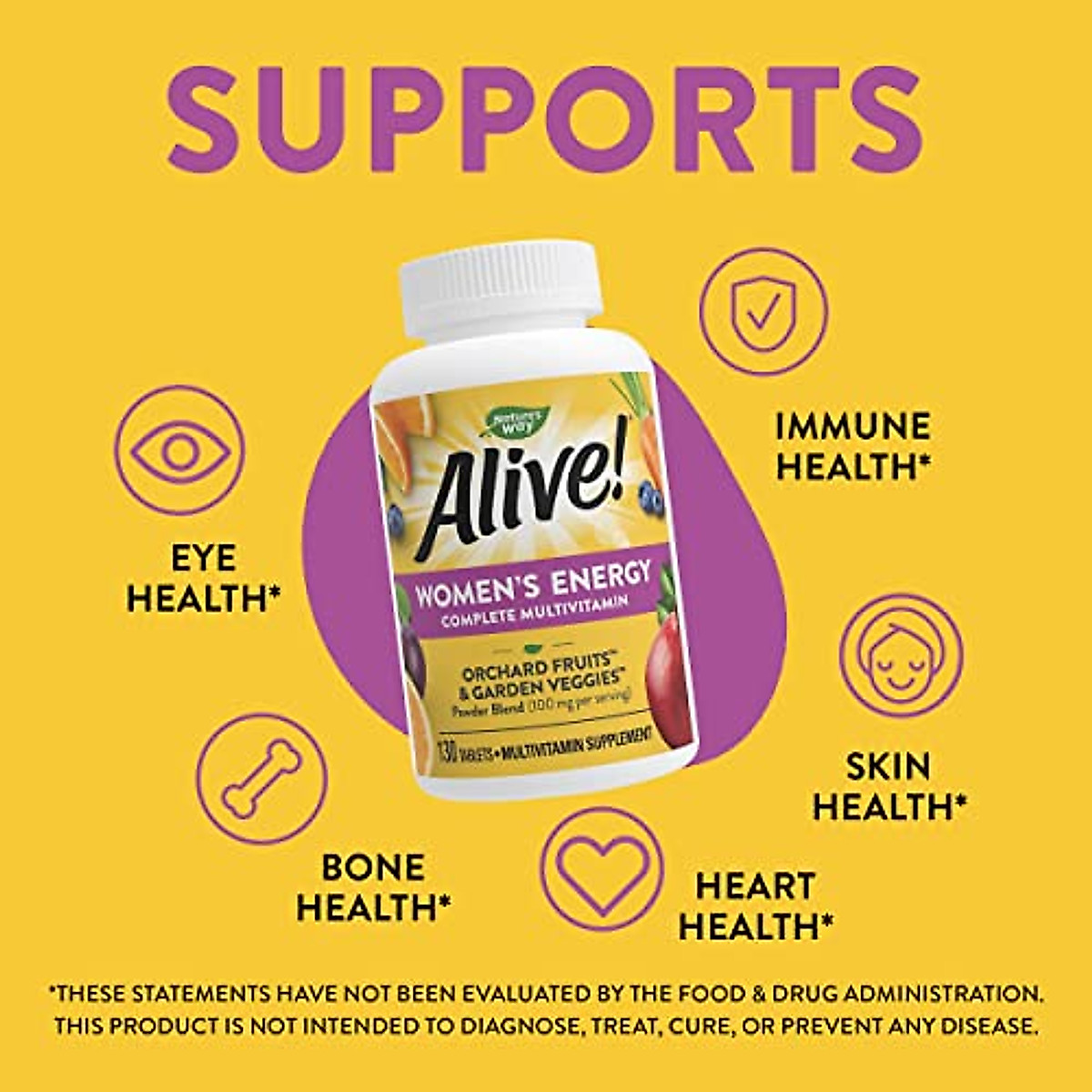 Nature’s Way Alive! Women’s Energy Multivitamin, Supports Whole Body Wellness*, Supports Cellular Energy*, B-Vitamins, Gluten-Free, 130 Tablets