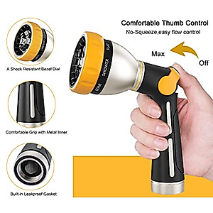 FANHAO Garden Hose Nozzle, 100% Heavy Duty Metal Spray Nozzle with Thumb Control, High Pressure Water Nozzle with 8 Adjustable Spray Patterns for Watering Plants, Washing Cars and Showering Pets