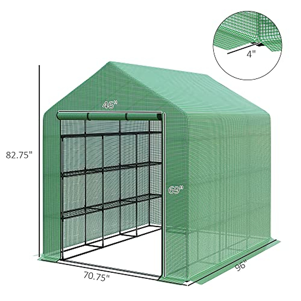 Outsunny 8' x 6' x 7' Portable Greenhouse 4-Tier Walk in Greenhouse with Roll Up Zipper Door for Flower Herb Vegetable