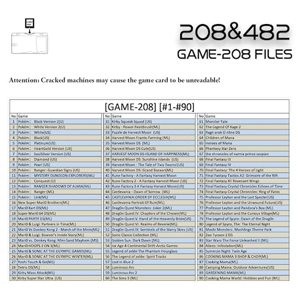 208 and 482 in 1 Game Card, Super Combo Game Cartridge Suitable for Various Types of Game Consoles