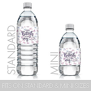 Butterfly Girl Baby Shower Water Bottle Labels - A Little Butterfly is on Her Way - It's a Girl Pink and Purple Waterproof Wrappers - 24 Count