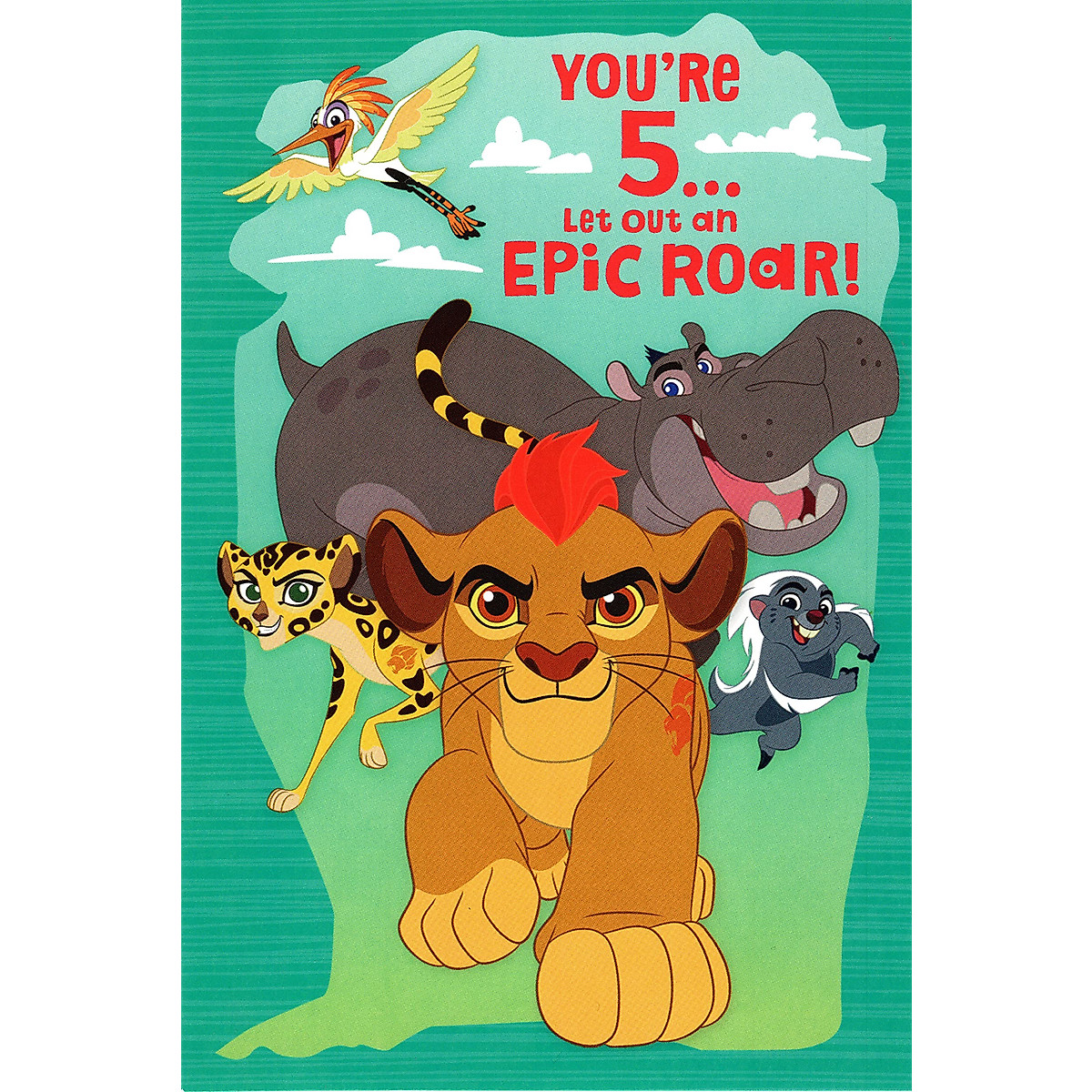 The Lion Guard Happy 5th Fifth (Age 5) Birthday Card Featuring Kion, Fuli, Bunga, Ono, and Beshte: You're 5... Let Out an Epic Roar!