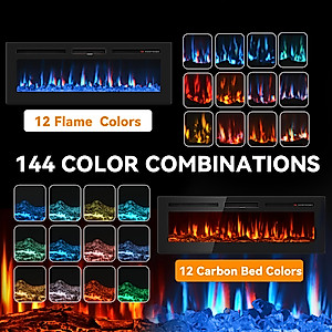 60 Inches Electric Fireplace Inserts, Ultra-Thin Fire Place Heater, Floating Wall Faux Fireplace Electric with Higher Temperatures & Lower Noise, Aesthetic Design & Realistic Flames, 750/1500W