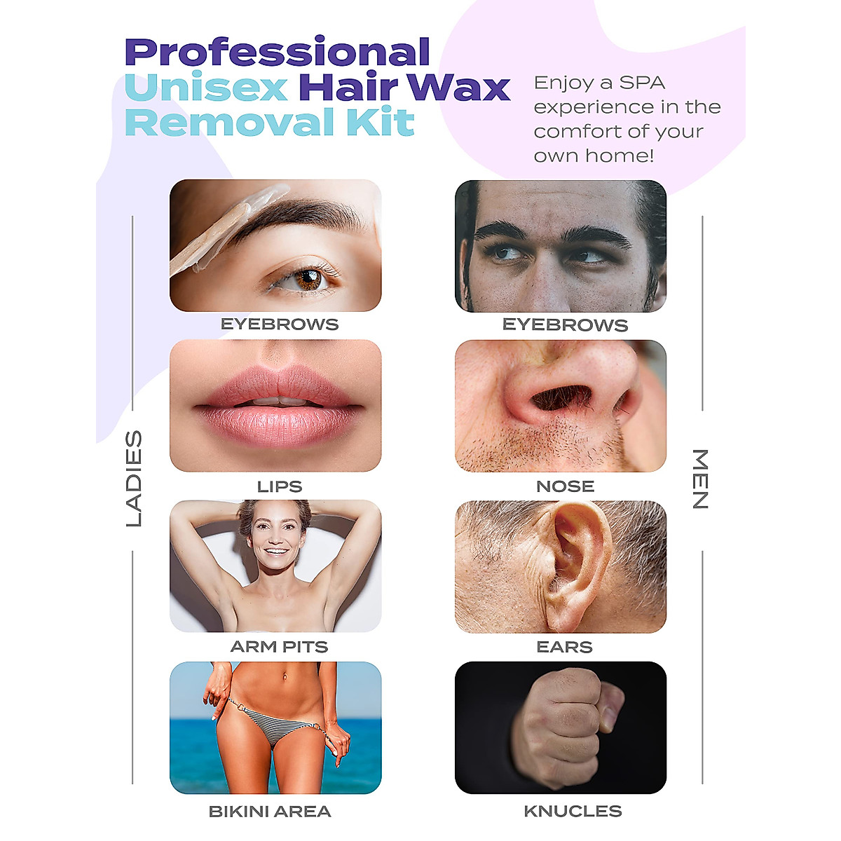 Sensiona Hot Wax Kit, Unisex Hot Wax Hair Removal. Complete Home Waxing Kit for Hair Removal, Brazilian Bikini Wax, Underarms, Legs and Face Hair. Includes No Mess Wax Liners and Gentle Skin Spray.