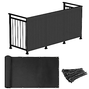 Windscreen4less 3'x15' Deck Balcony Privacy Screen for Deck Pool Fence Railings Apartment Balcony Privacy Screen for Patio Yard Porch Chain Link Fence Condo with Zip Ties Black